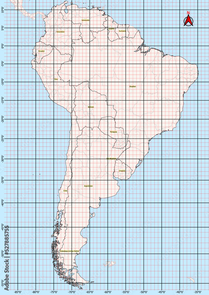 South America Map with its countries and regions Geographic Coordinates ...