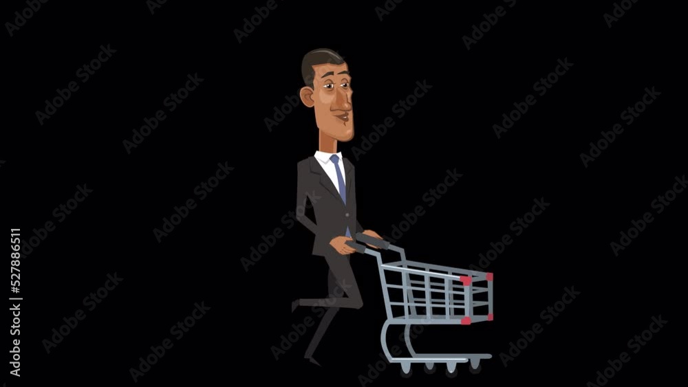 Cartoon black african businessman character running cycle and pushing ...