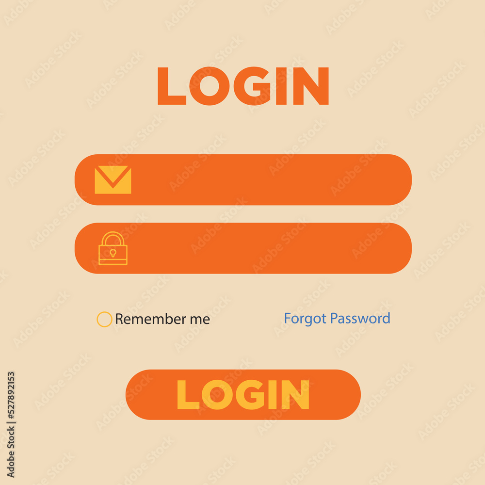 Orange login form. vector design color from uniqe collection Stock ...