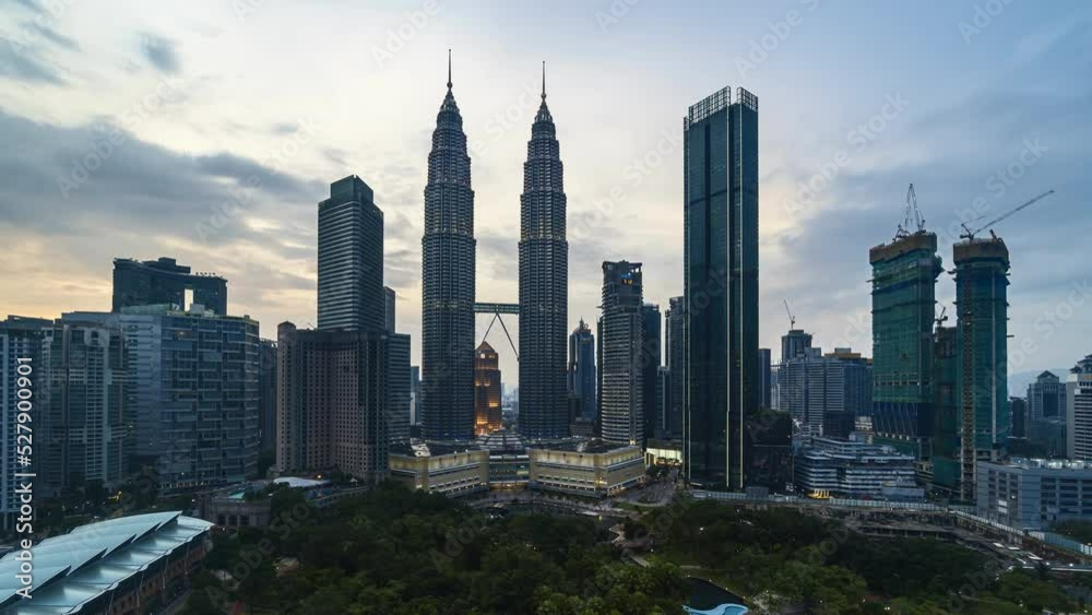 Time-lapse 4k UHD footage of Petronas KLCC Twin Tower building with the ...