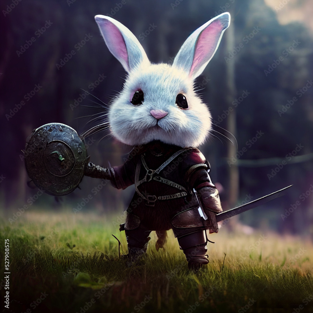 cute funny rabbit in knight armor with sword medieval knight Stock ...
