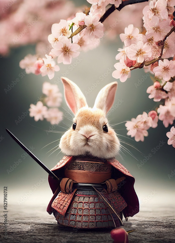 cute samurai rabbit in a traditional Japanese warrior costume, with a ...