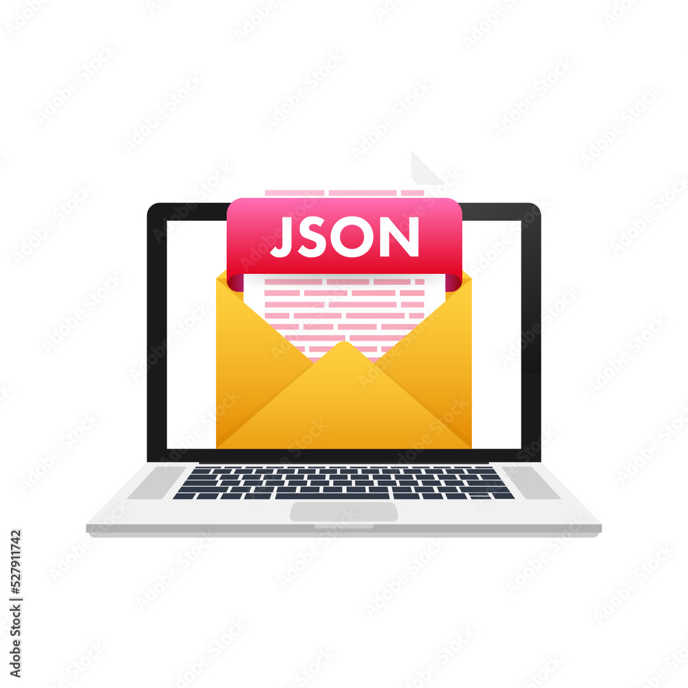 Download JSON button. Downloading document concept. File with JSON ...