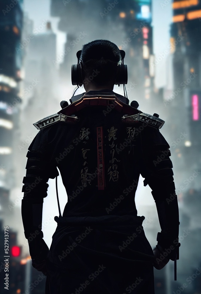 Realistic portrait of a sci-fi cyberpunk warrior in a cyber suit. High ...