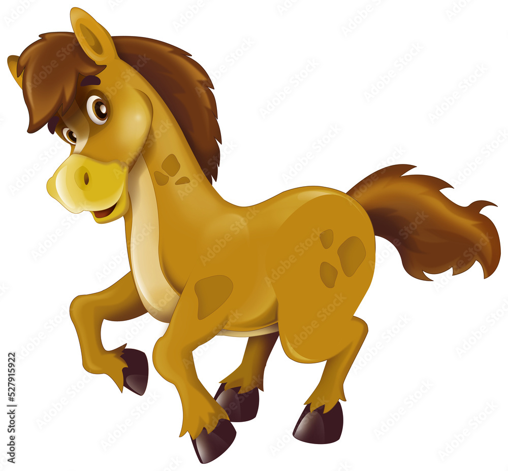 Cartoon happy horse stallion is standing looking and smiling ...