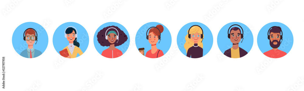 Call center agents avatars collection set. Call center, customer ...