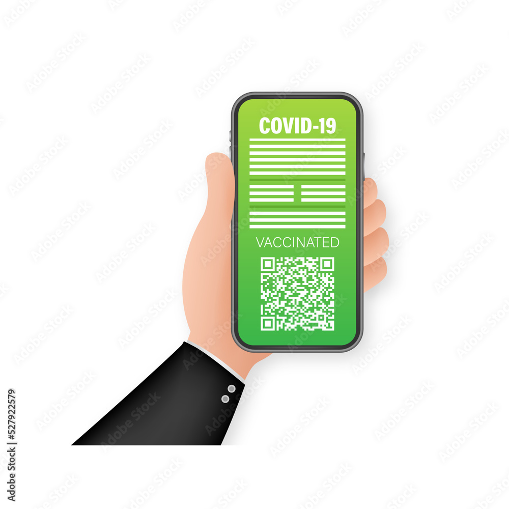 Vaccination digital certificate on smartphone. Phone screen with qr ...