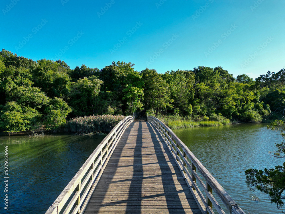 Overhead view of the wood bridge at Sunken Meadow State Park Stock ...
