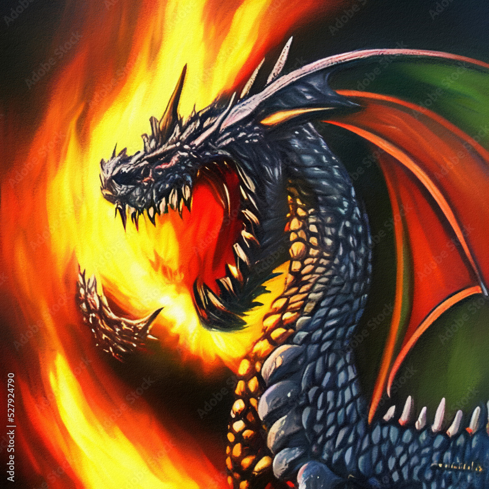 Fantasy evil dragon portrait. Surreal artwork of danger dragon from ...