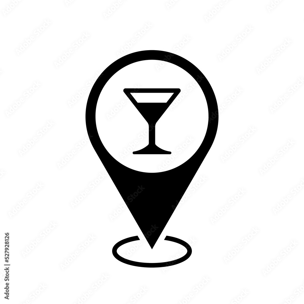 bar location map pointer, cocktail icon with location pin, black filled ...
