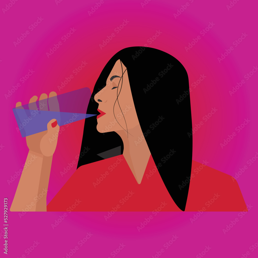 Vetor De Portrait Of A Beautiful Woman Drinking Water Young Woman