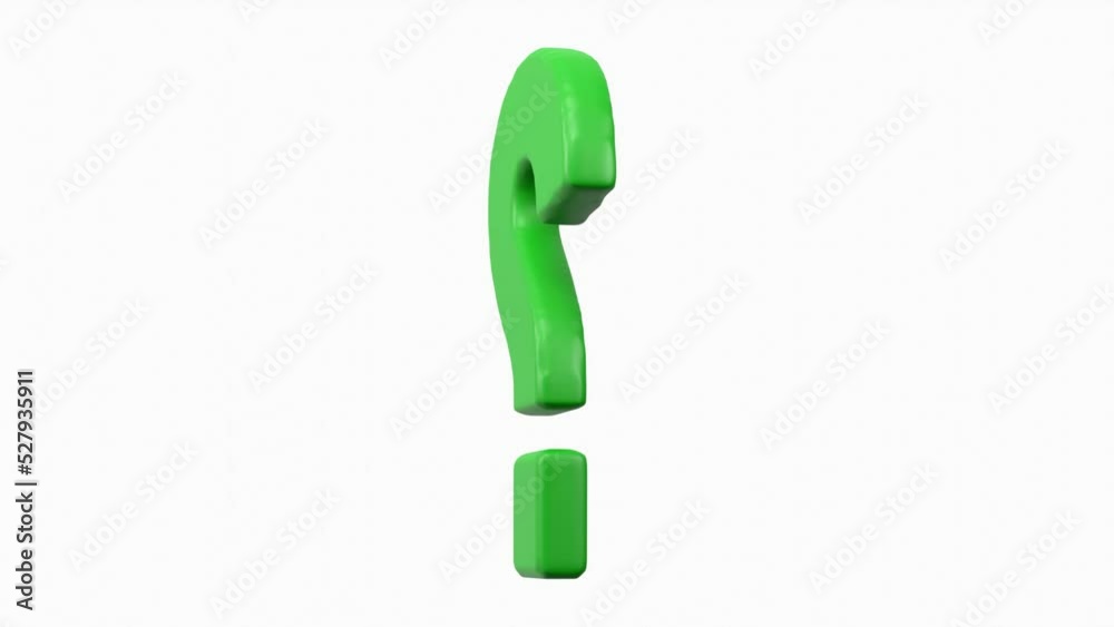 Question mark symbol green rotating spinning slowly, over white, 3d ...
