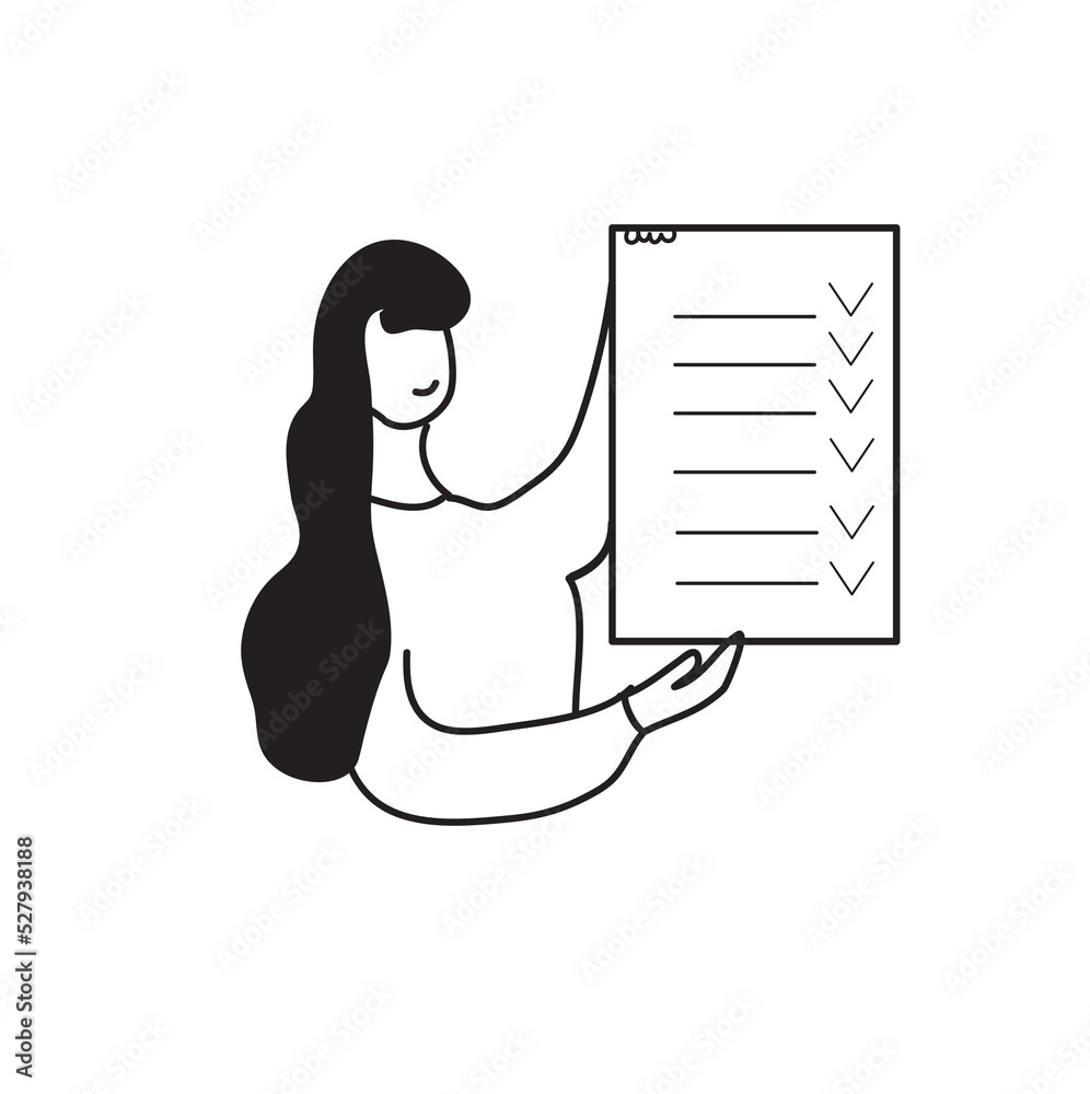 planning, time management, a girl keeps a list of completed tasks ...