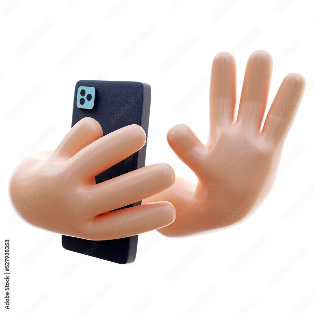 3D Cartoon hand holding smartphone isolated Hand using mobile phone ...