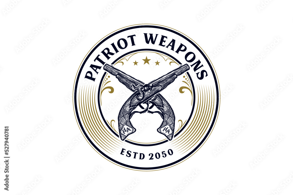Old vintage Firearms pistol icon logo design ammo military emblem ...