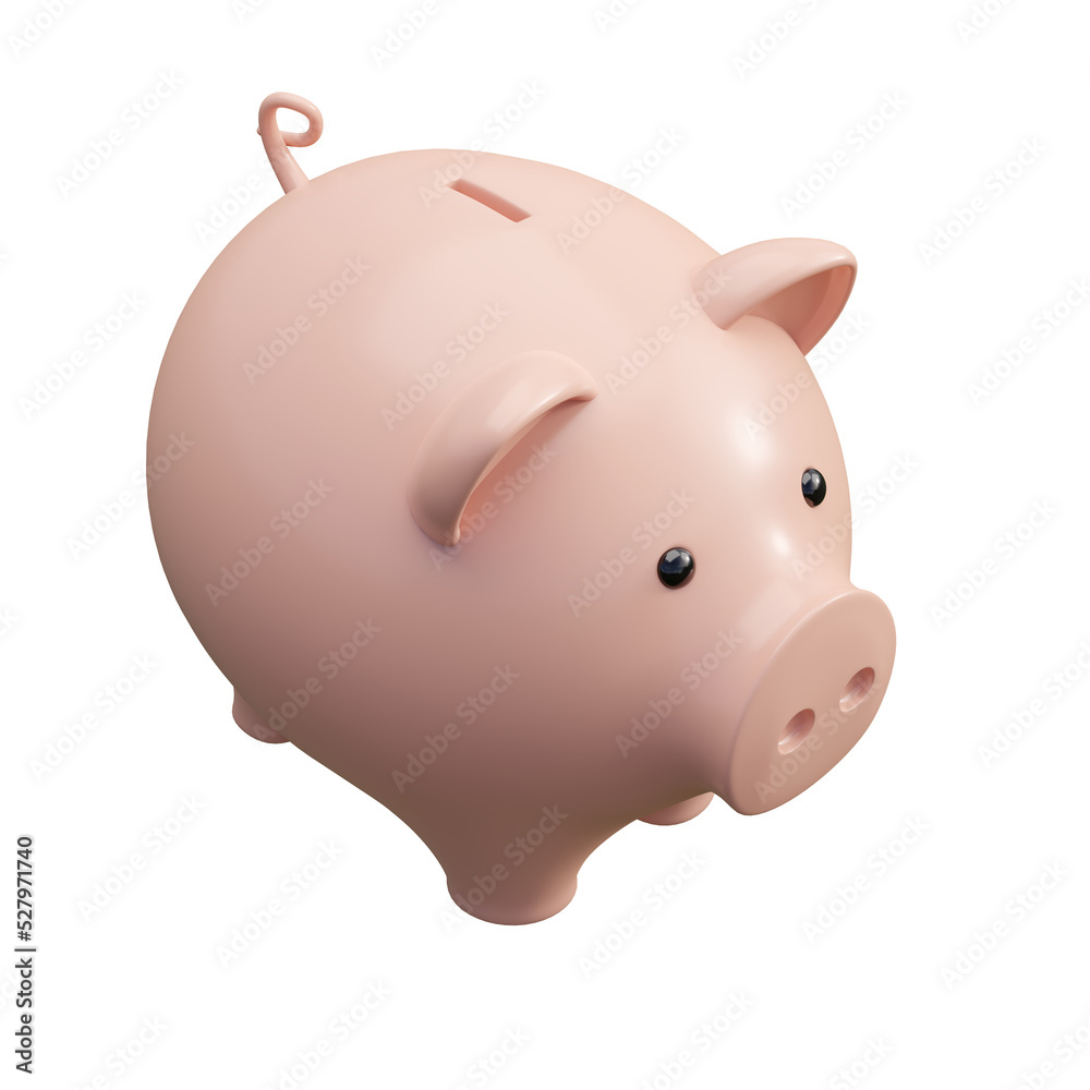 Cartoon style cute piggy bank with transparent background 3d render ...