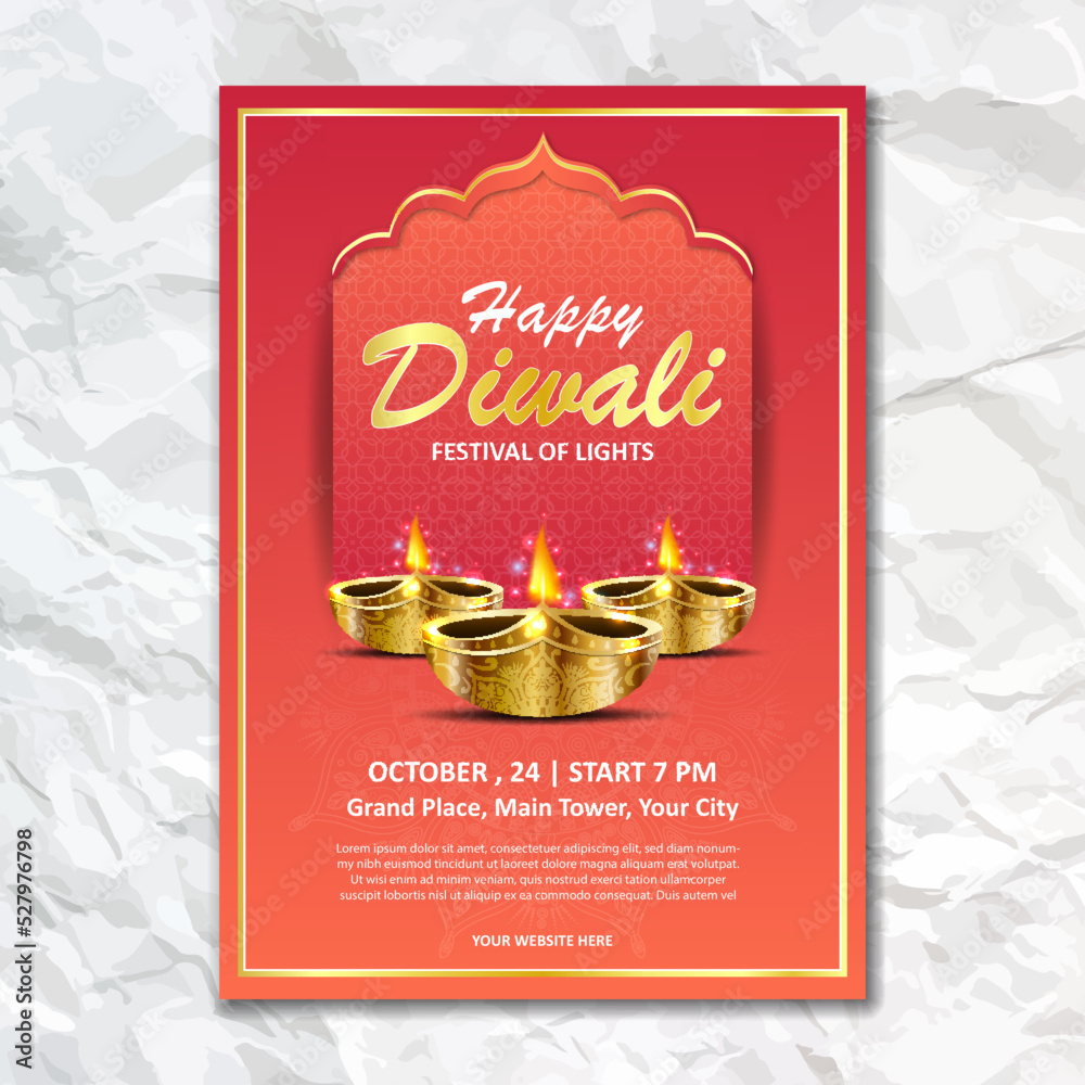 happy diwali diya lights brochure design template deepavali holiday ...