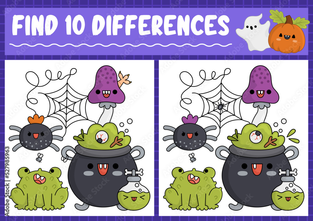 Halloween find differences game for children. Attention skills activity ...