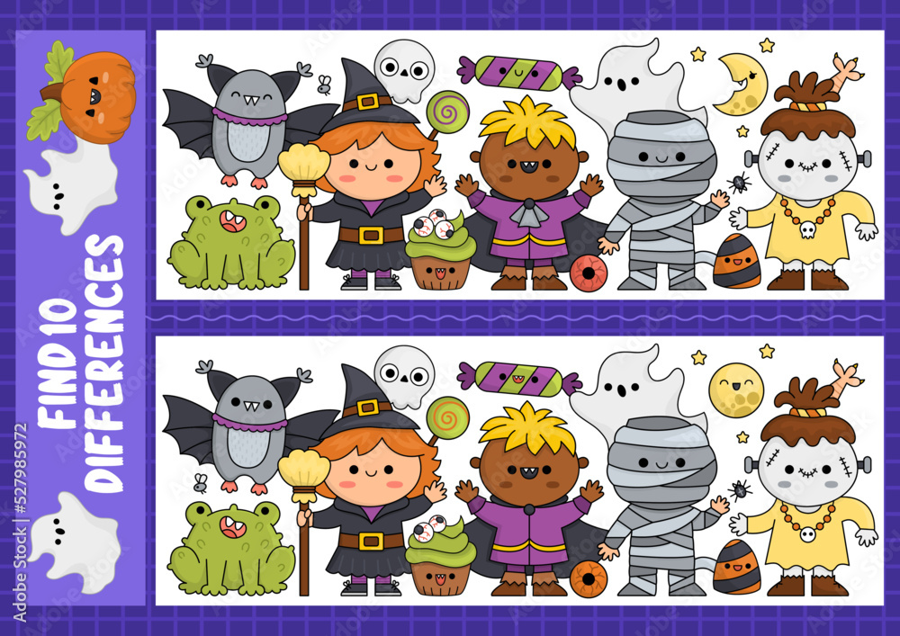 Halloween find differences game for children. Attention skills activity ...