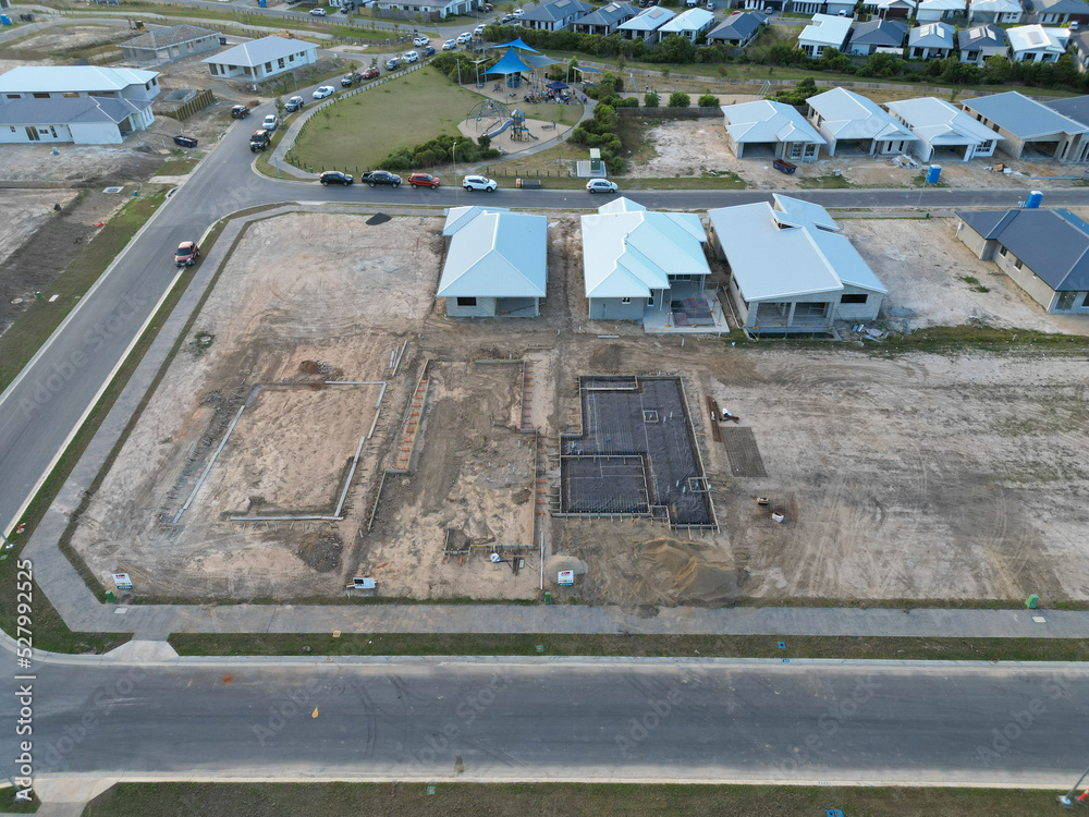 Aerial photo of construction site, new build houses at various stages ...