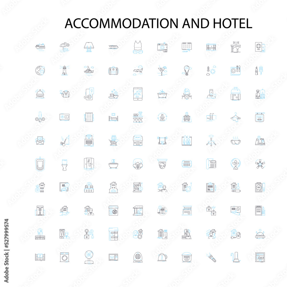 accommodation and hotel icons, signs, outline symbols, concept linear ...