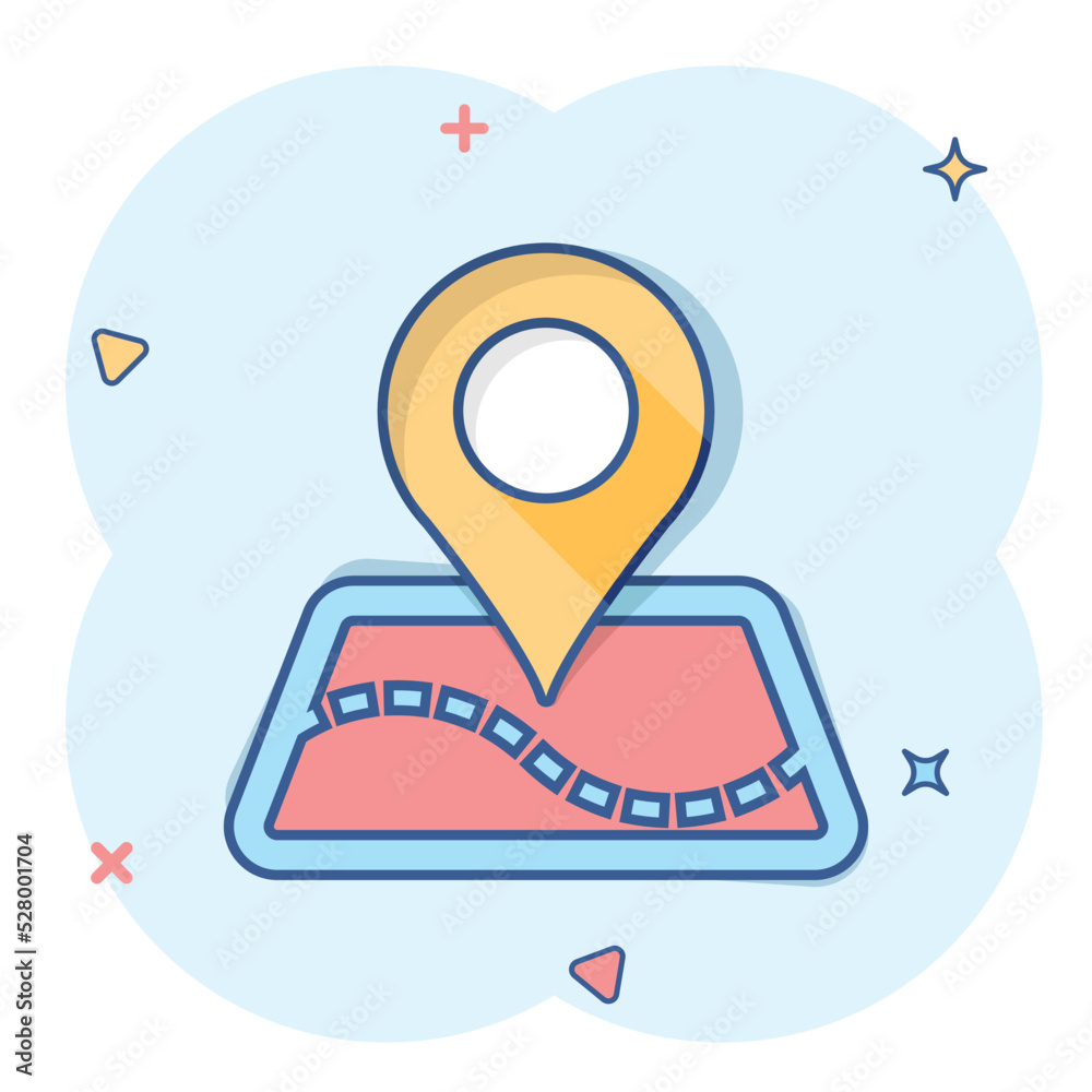 Vector cartoon map pointer icon in comic style. Gps navigation mark ...