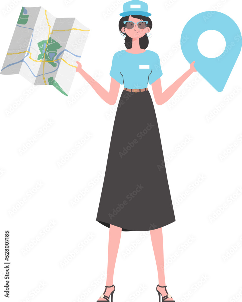 Girl water delivery operator holding a map. Cartoon style character ...