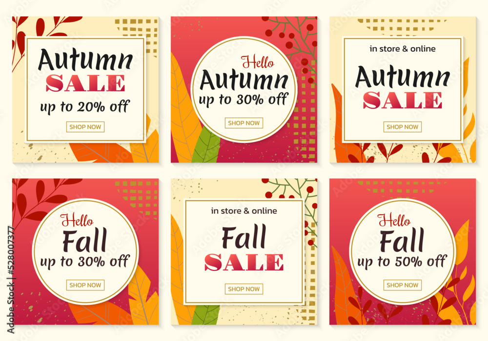 Autumn sale background set. Social media post or banner design with ...