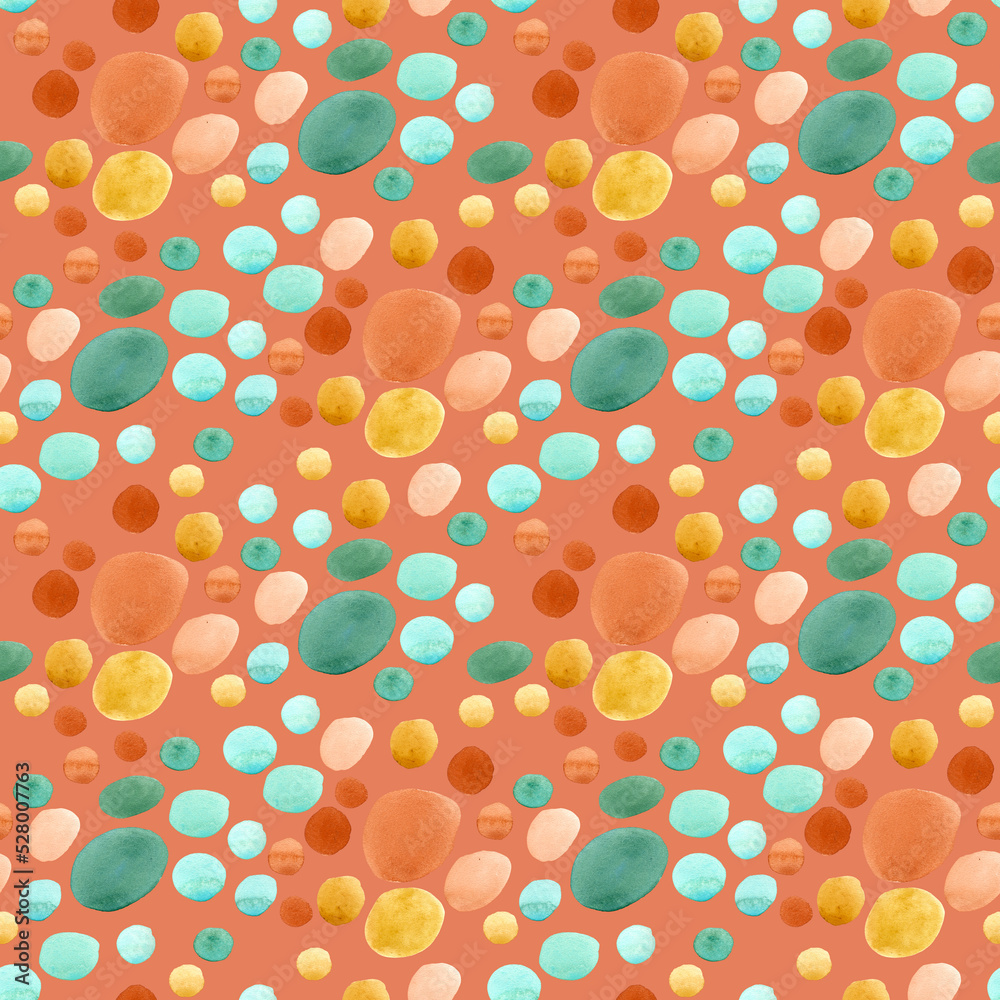 Watercolor boho dots pattern on terra cotta background. For fabric ...
