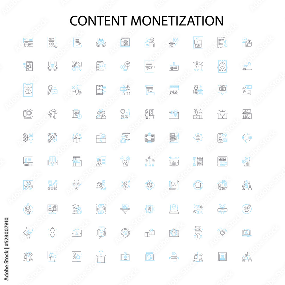 content monetization icons, signs, outline symbols, concept linear ...