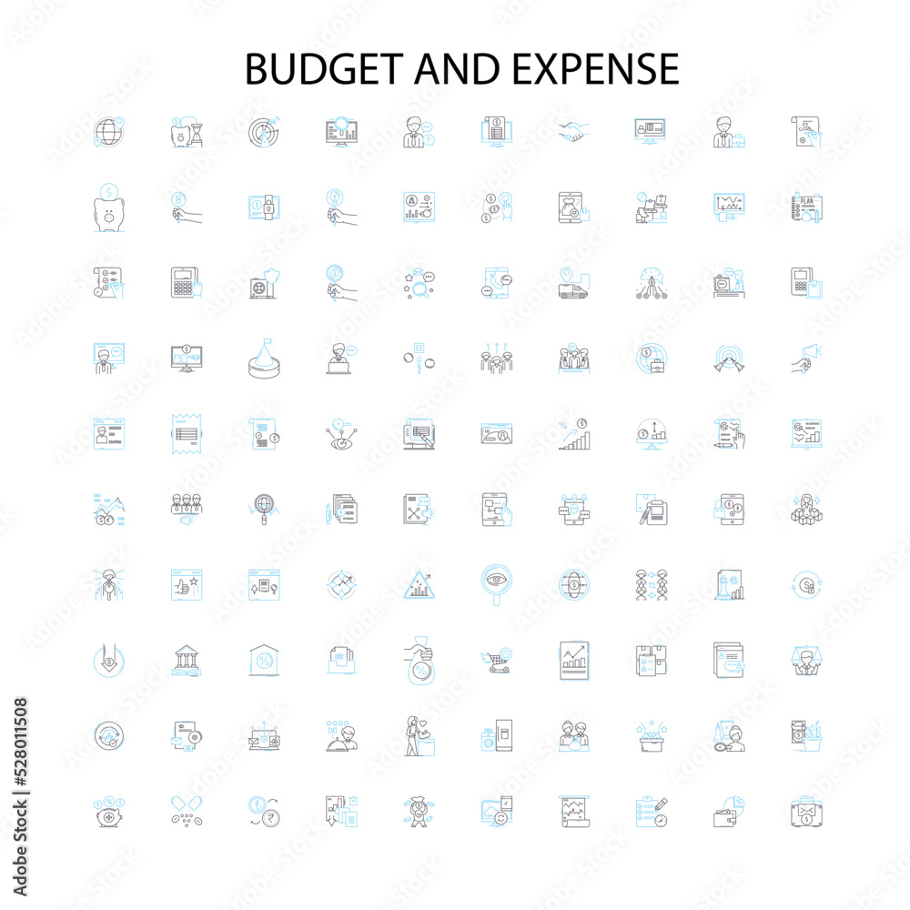 budget and expense icons, signs, outline symbols, concept linear ...