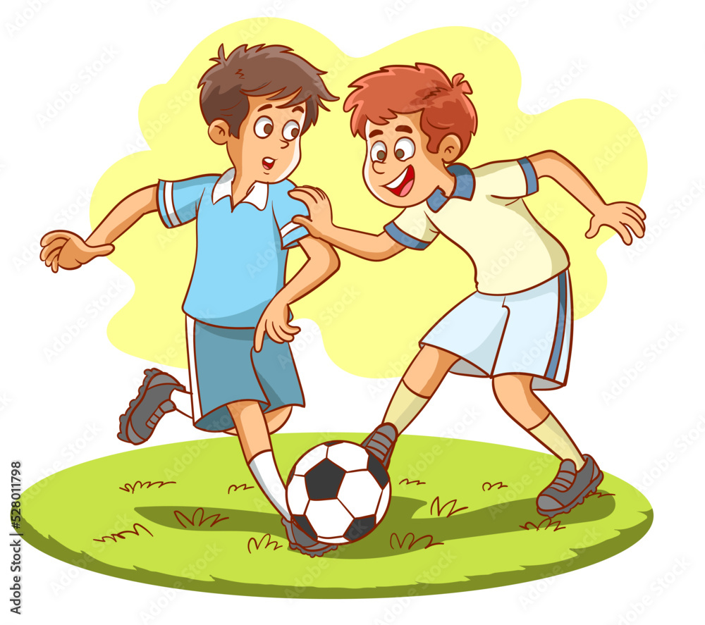 Two little Boys play football, happy Children playing soccer in the ...