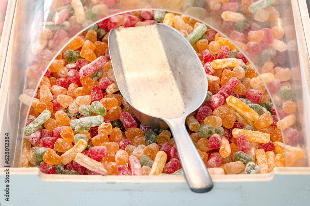 Candy sweets jelly, sweet chewy candies in different shapes at candy ...