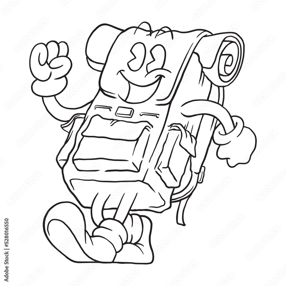 Coloring illustration of cartoon walking backpack mascot Stock Vector ...