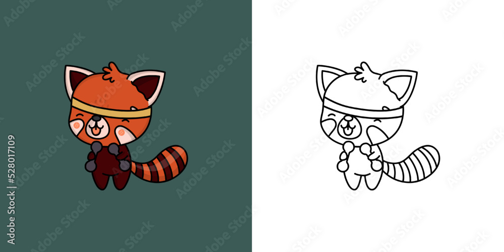 Clipart Red Panda Athlete Multicolored and Black and White. Cute Animal ...