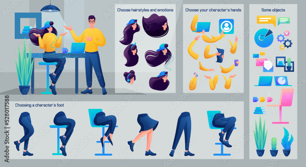 Stylized Character, Girl learns from a mentor. Set for Animation. Use ...