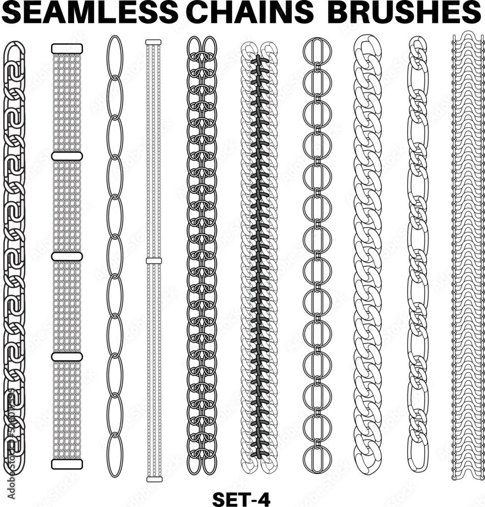 Seamless Chain pattern brushes flat sketch vector illustrator Brush set ...