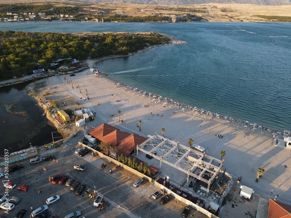Aerial view of Zrce Beach Festival in Novalja, island Pag, archipelago ...