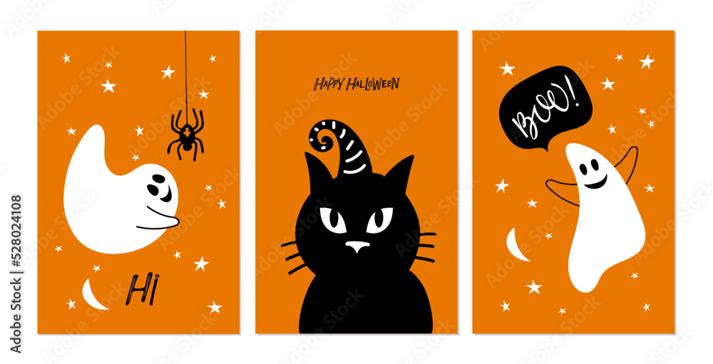 Halloween card set. Baby cards collection. Three cards with nice good ...