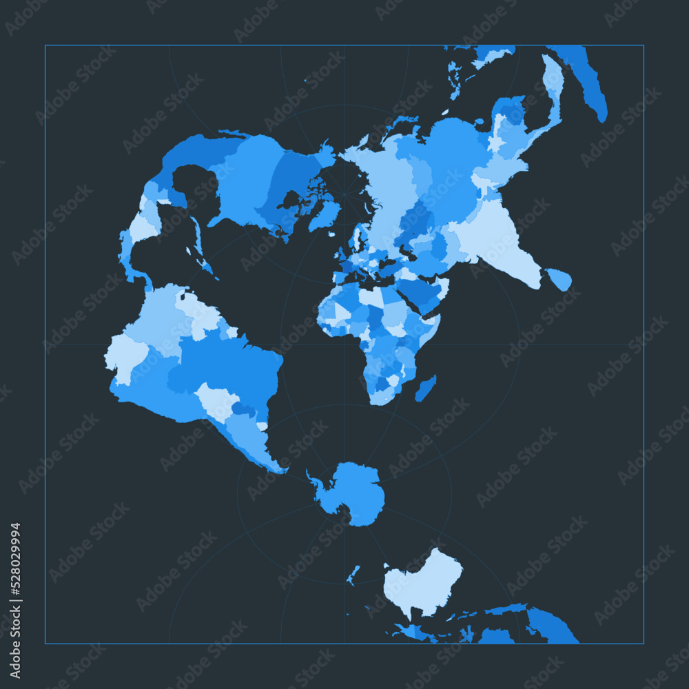 World Map. Transverse spherical Mercator projection. Futuristic world ...