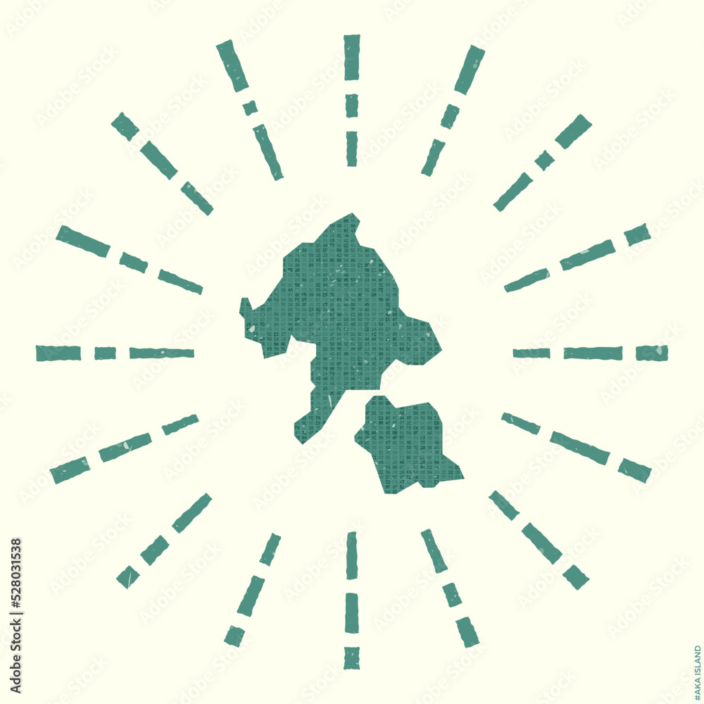 Aka Island Logo. Grunge sunburst poster with map of the island. Shape ...