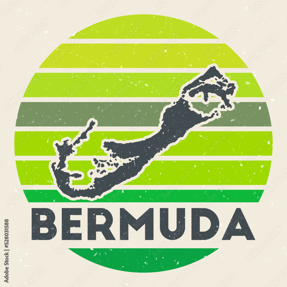 Bermuda logo. Sign with the map of island and colored stripes, vector ...
