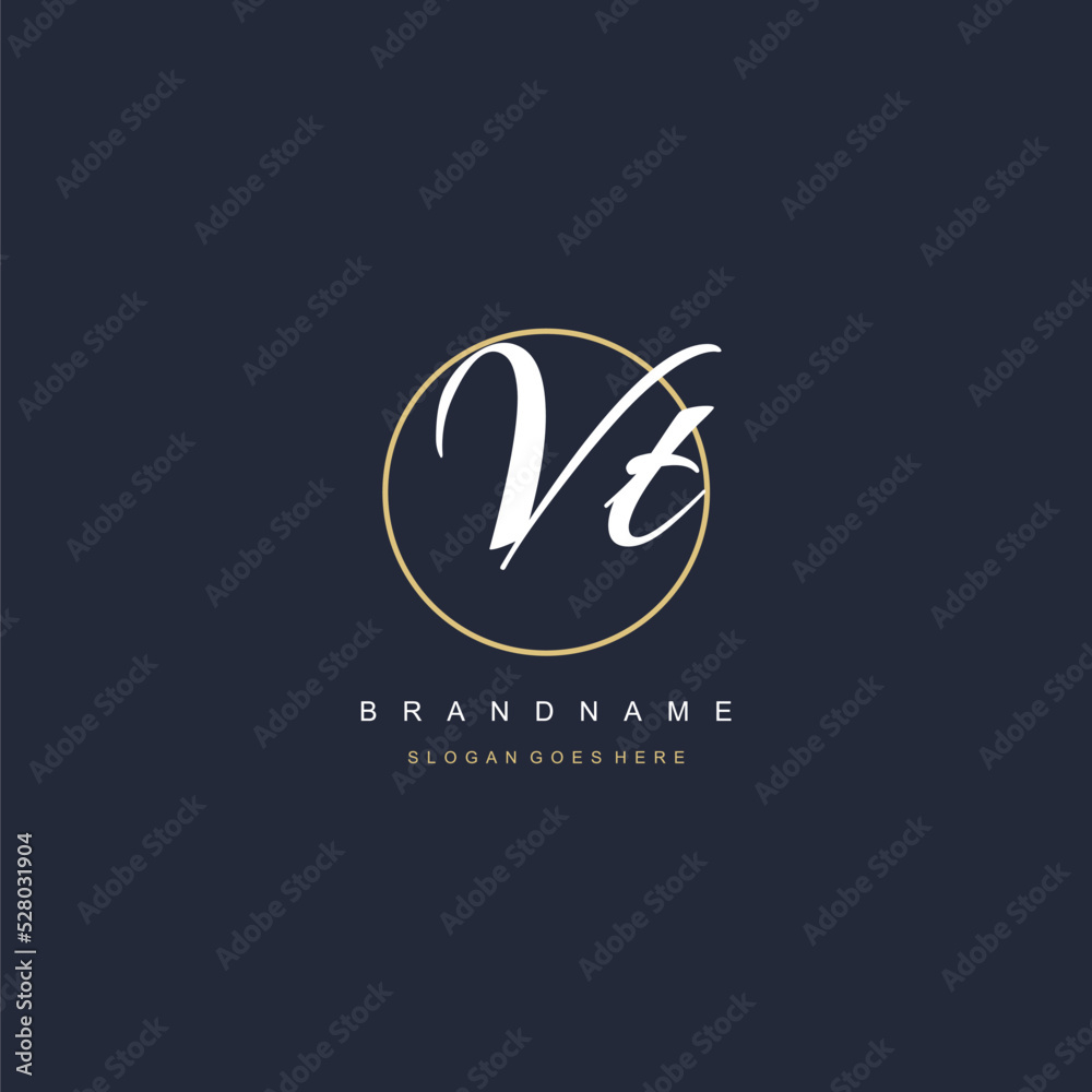 Initial letter VT logo monogram feminine style with circle line design ...