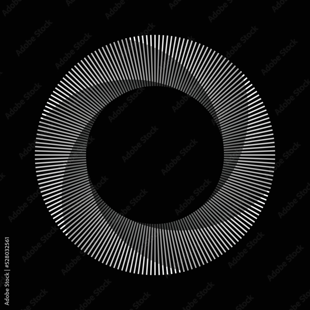 Circle with transition line elements from white to black. Abstract ...