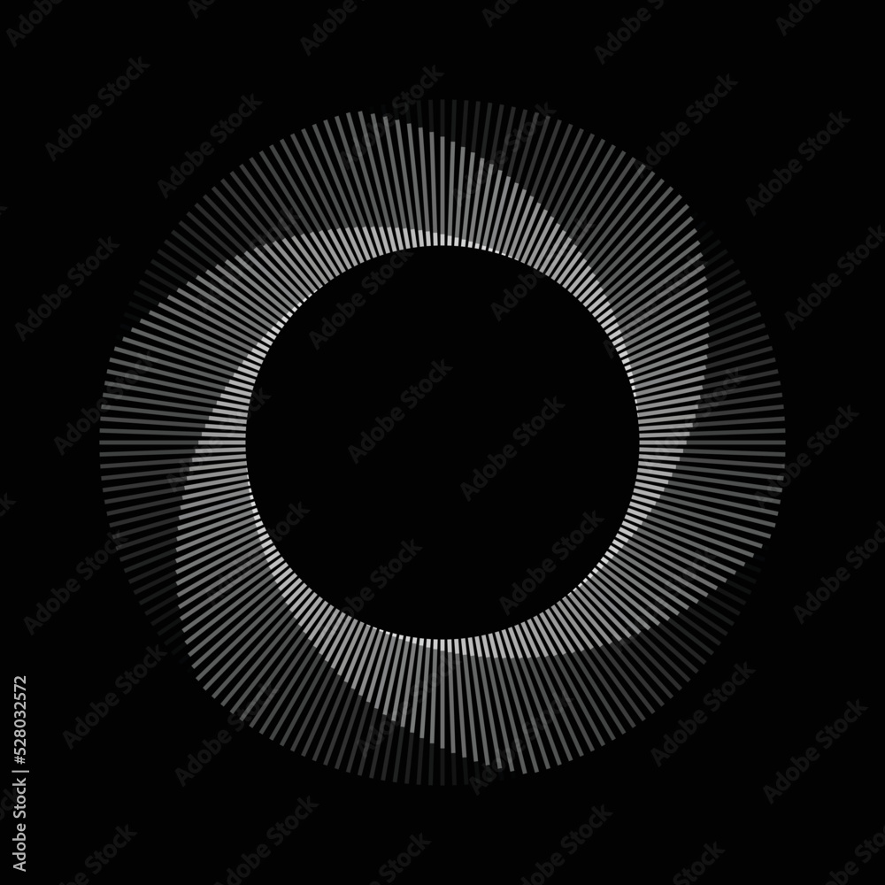 Circle with transition line elements from white to black. Abstract ...