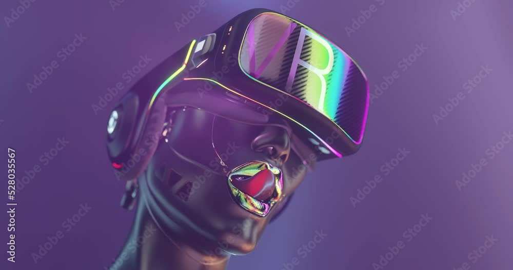 Static Futuristic cybernetic girl wearing VR googles headset, concept ...