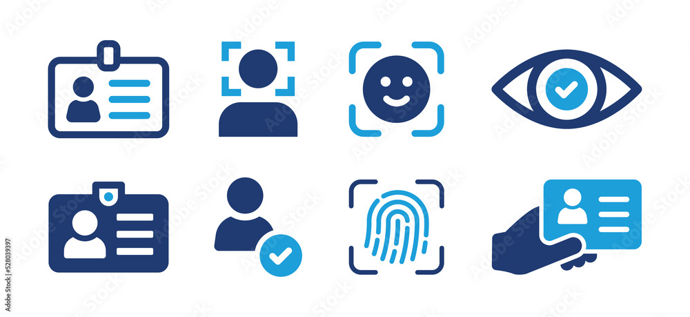 ID - identity document icon set. Containing Id card, biometric, face id ...