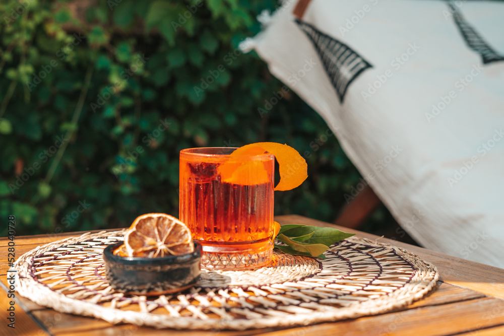 Classic cocktail Negroni with gin, campari and martini rosso ...