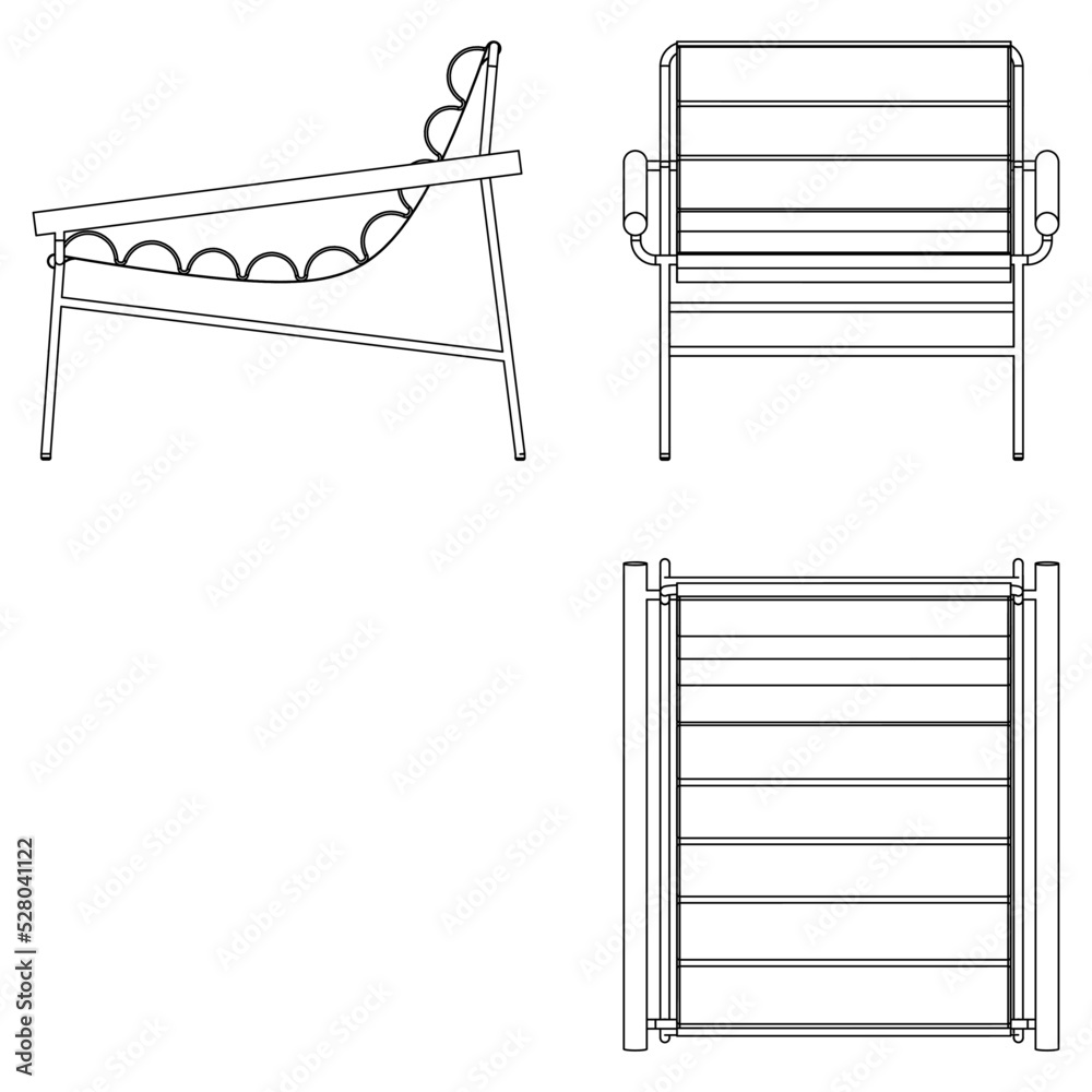 Armchair isolated lines on white background, vector illustration. Front ...