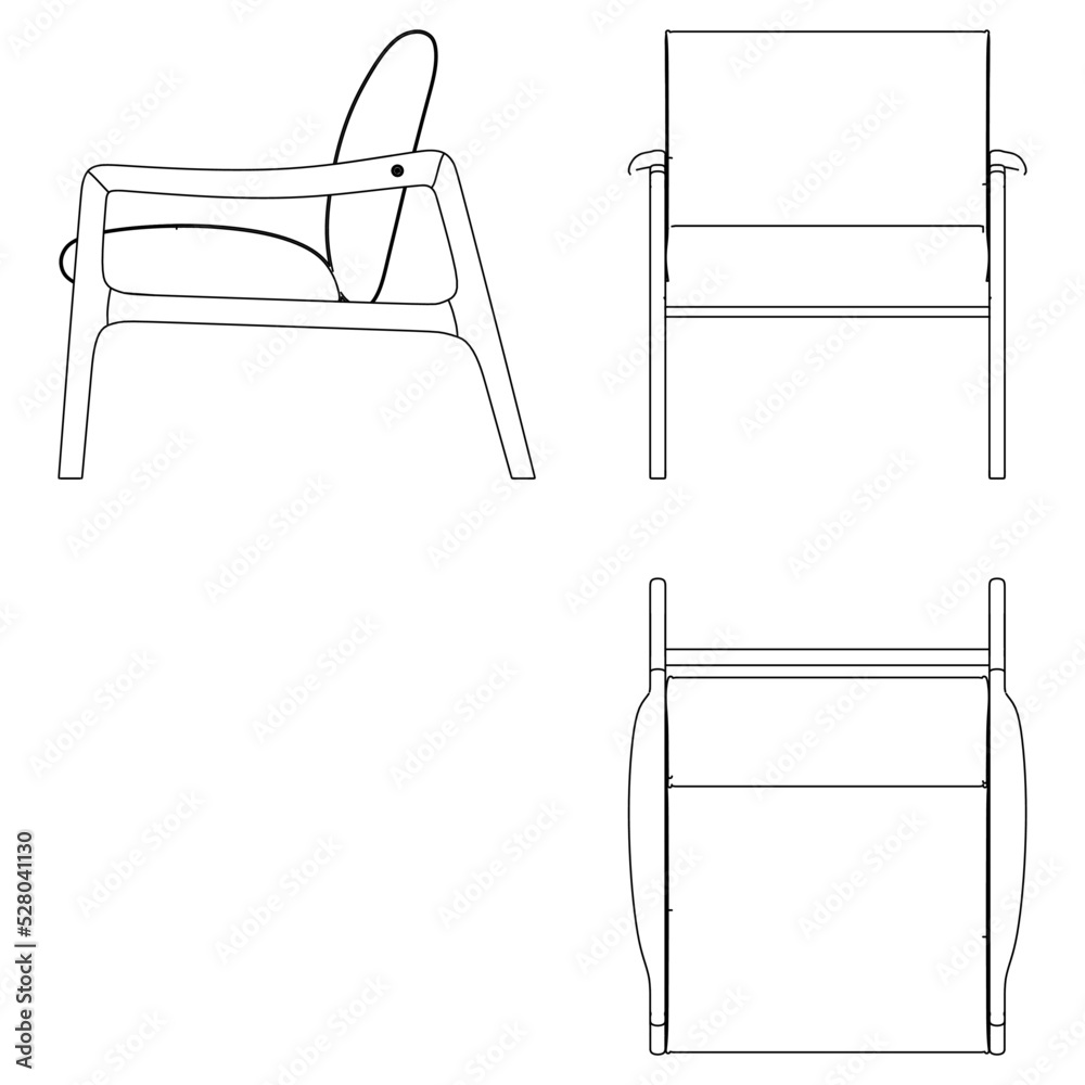 Armchair isolated lines on white background, vector illustration. Front ...